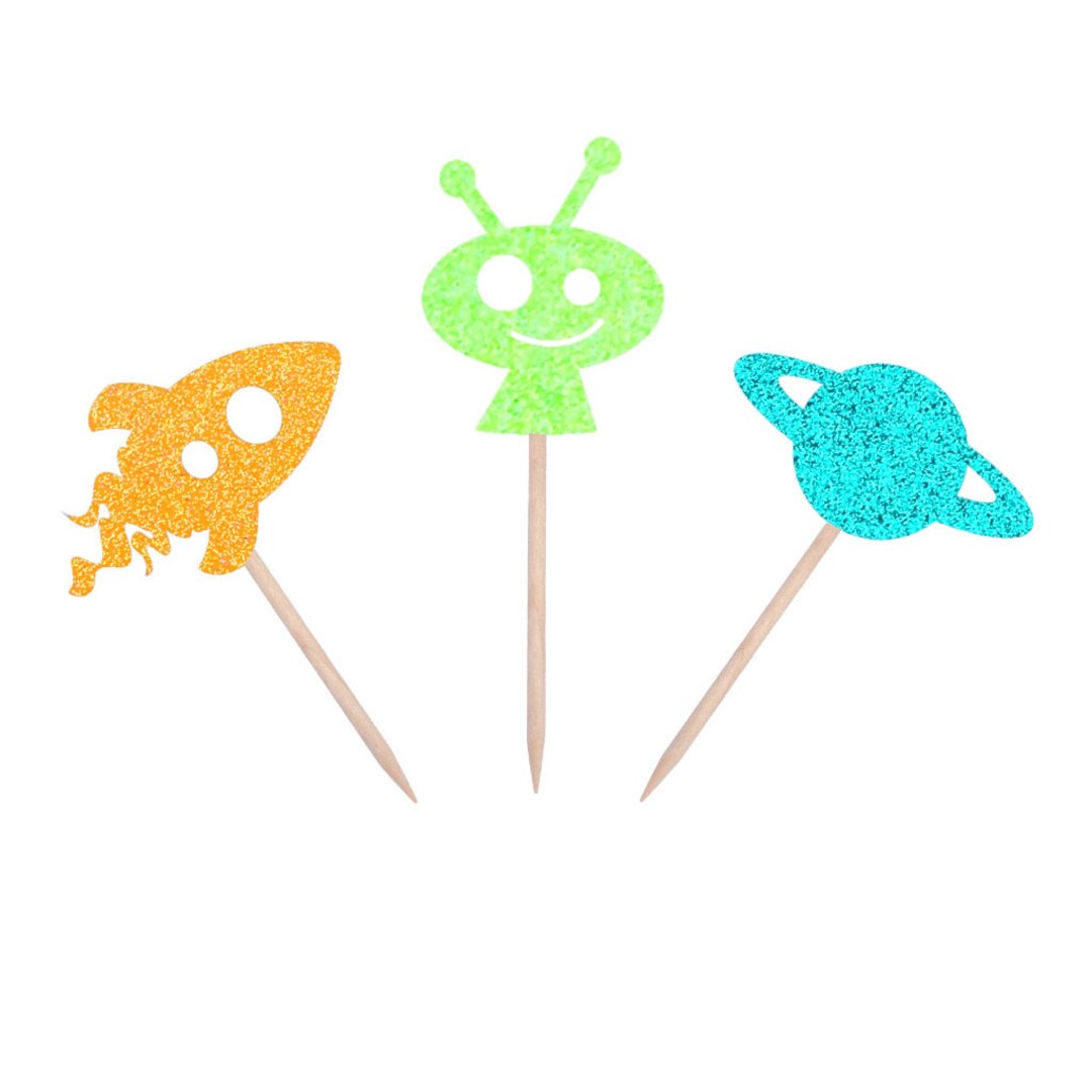Outer Space Cupcake Picks, Alien Cupcake Pick, Rocket Cupcake Pick ...