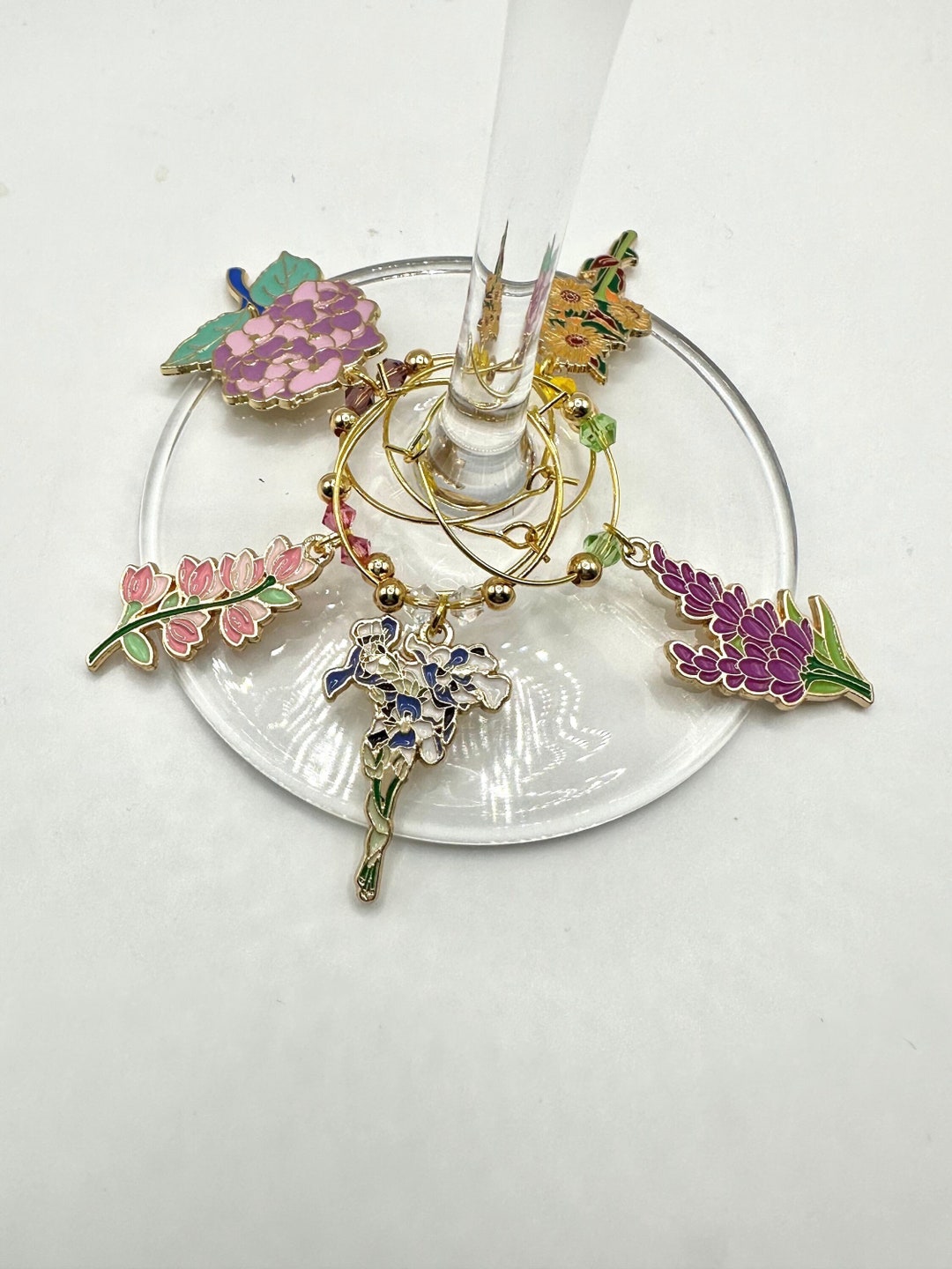 Flower Wine Glass Charms, Summer Wine Glass Charms, Plant Wine Glass ...