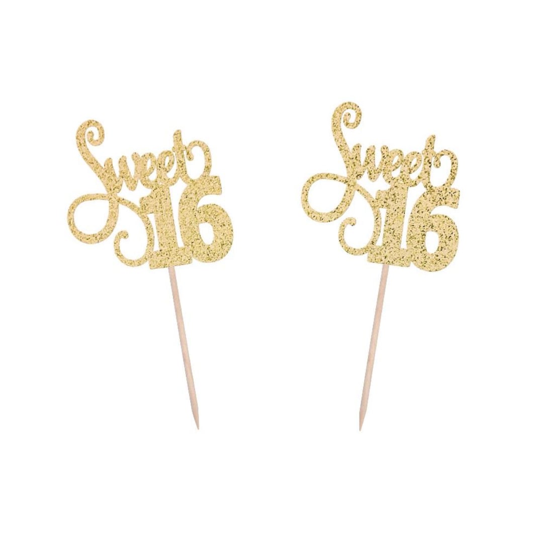 Sweet 16 Cupcake Picks, Sweet 16th Birthday, Birthday Glitter Cupcake ...