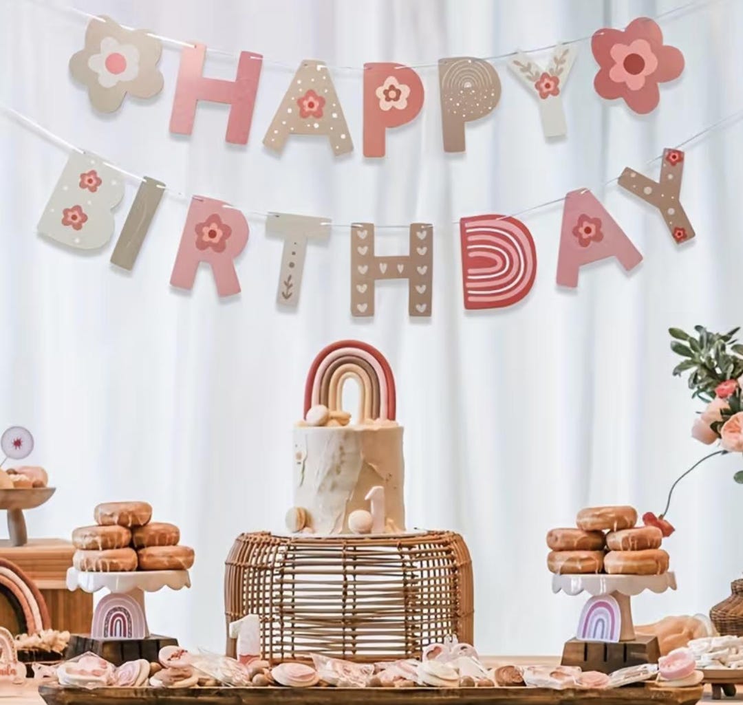 Happy Birthday Banner, Birthday Decorations, Boho Banner Happy Birthday ...