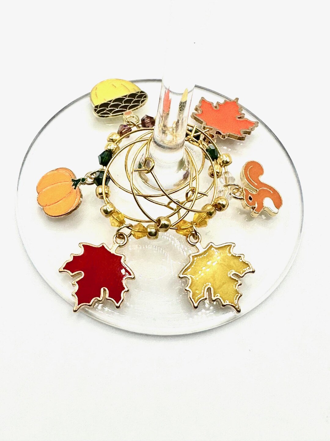 Fall Leaves Wine Charms, Autumn Wine Charms, Thanksgiving Wine Charms ...