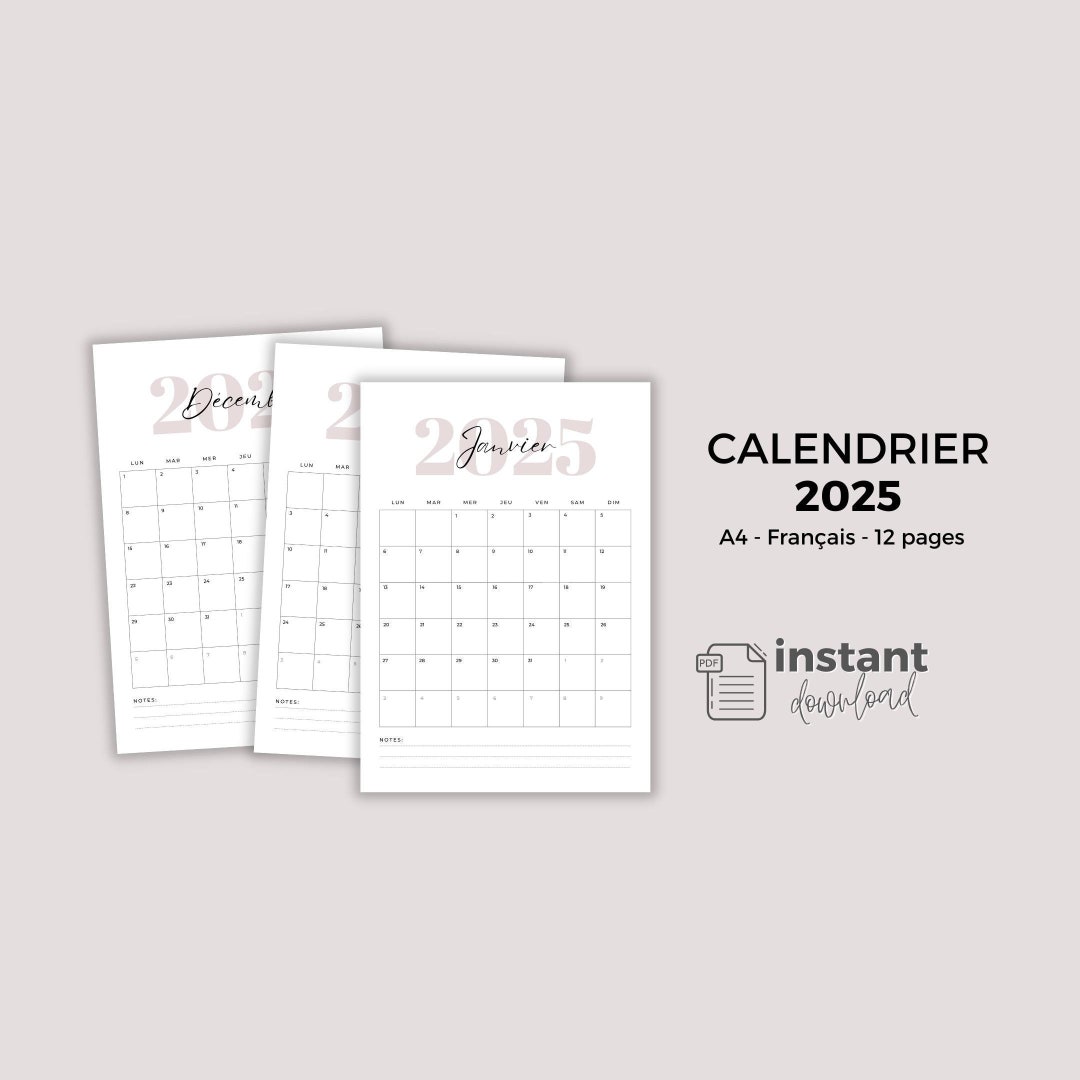 2025 Calendar in French - A4 Portrait Format - PDF to Print - Instant ...