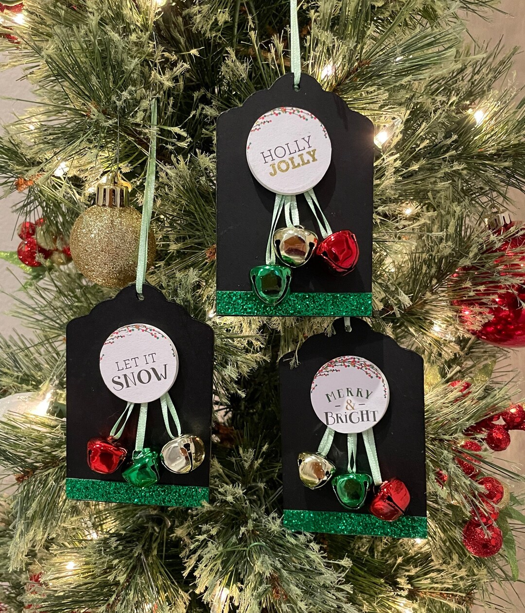 Set of 5 - Christmas Ornament With: “merry & Bright", "holly Jolly" and ...