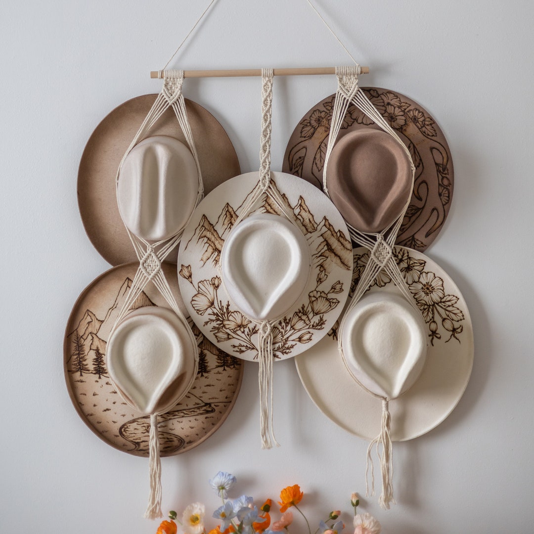 Macrame Hat Hanger, Organizer, 5 Hat Capacity, Felt Hat Accessories ...