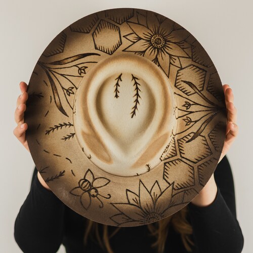 Mountain Hand Burned Wide Brim Fedora - Etsy