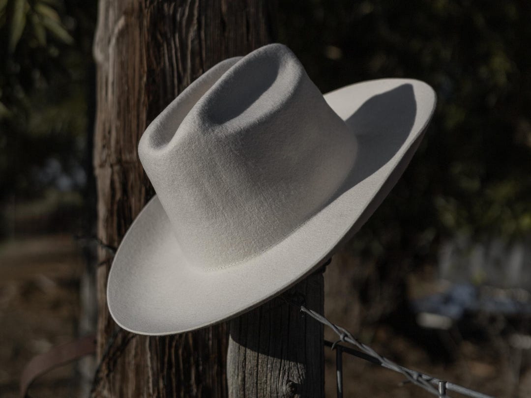 Ivory Wool Felt Cowboy Hat: Fall Wide Brim Rancher Fedora - Etsy