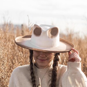 Wide Brim Felt Hat, Burnt Ombré, Tan, Brown, White, Fedora, Unisex, One ...