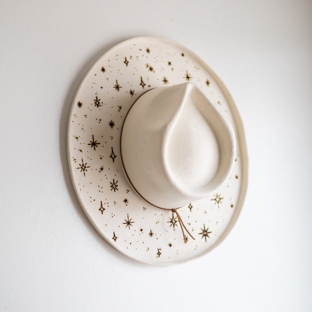 Hand Burned Star Fedora, Fall Fall Wide Brim: Ivory Wool Felt Cowboy ...