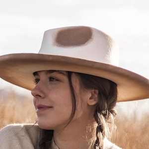 Wide Brim Felt Hat, Burnt Ombré, Tan, Brown, White, Fedora, Unisex, One ...