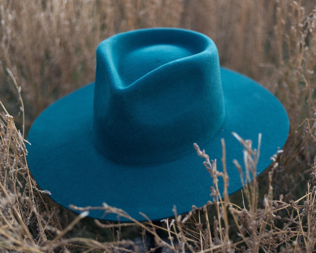Electric Blue Western Hat, Wide Brim Fedora, Christmas Gift, Teal ...