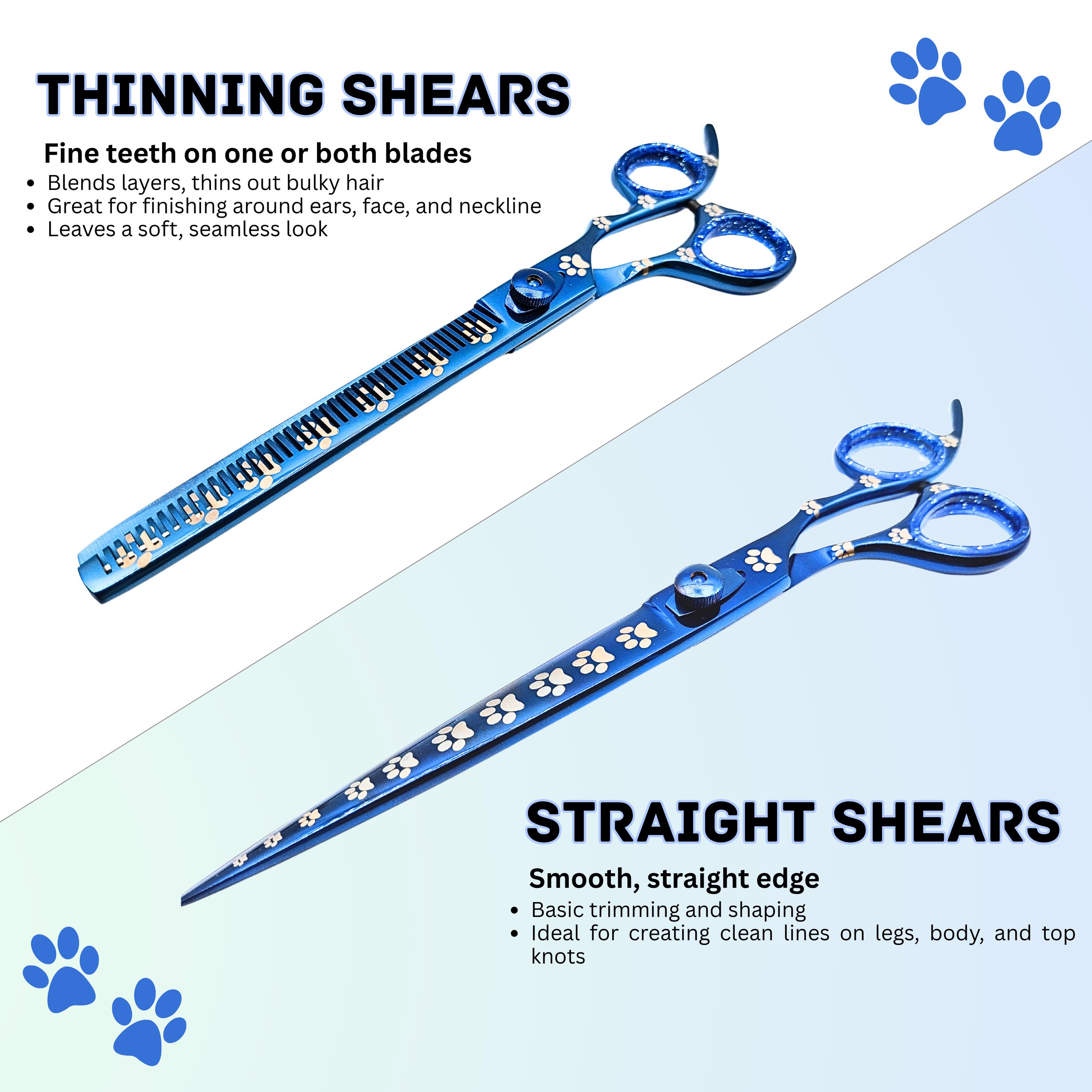 Professional Pet Grooming Scissor Set 8.5” – Straight, Curved, Thinning ...