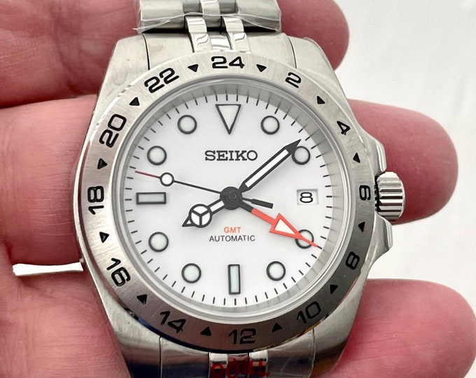 Stainless Steel Mod Seiko GMT Explorer II Watch With Seiko - Etsy
