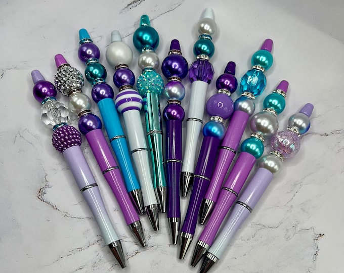 Beaded Pen Purple and Teal Beaded Pen Mermaid Color Beaded Pen Gift for ...