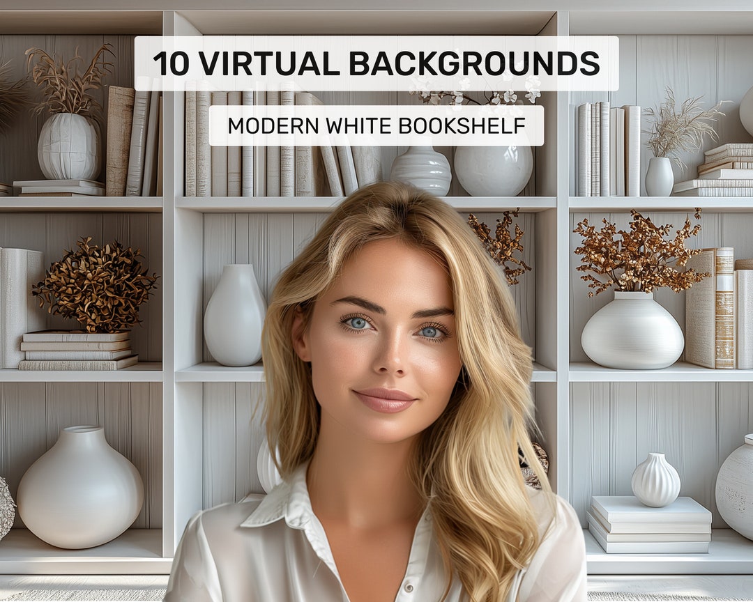 10 Modern White Shelf Zoom Backgrounds, Zoom Background Office, Book ...