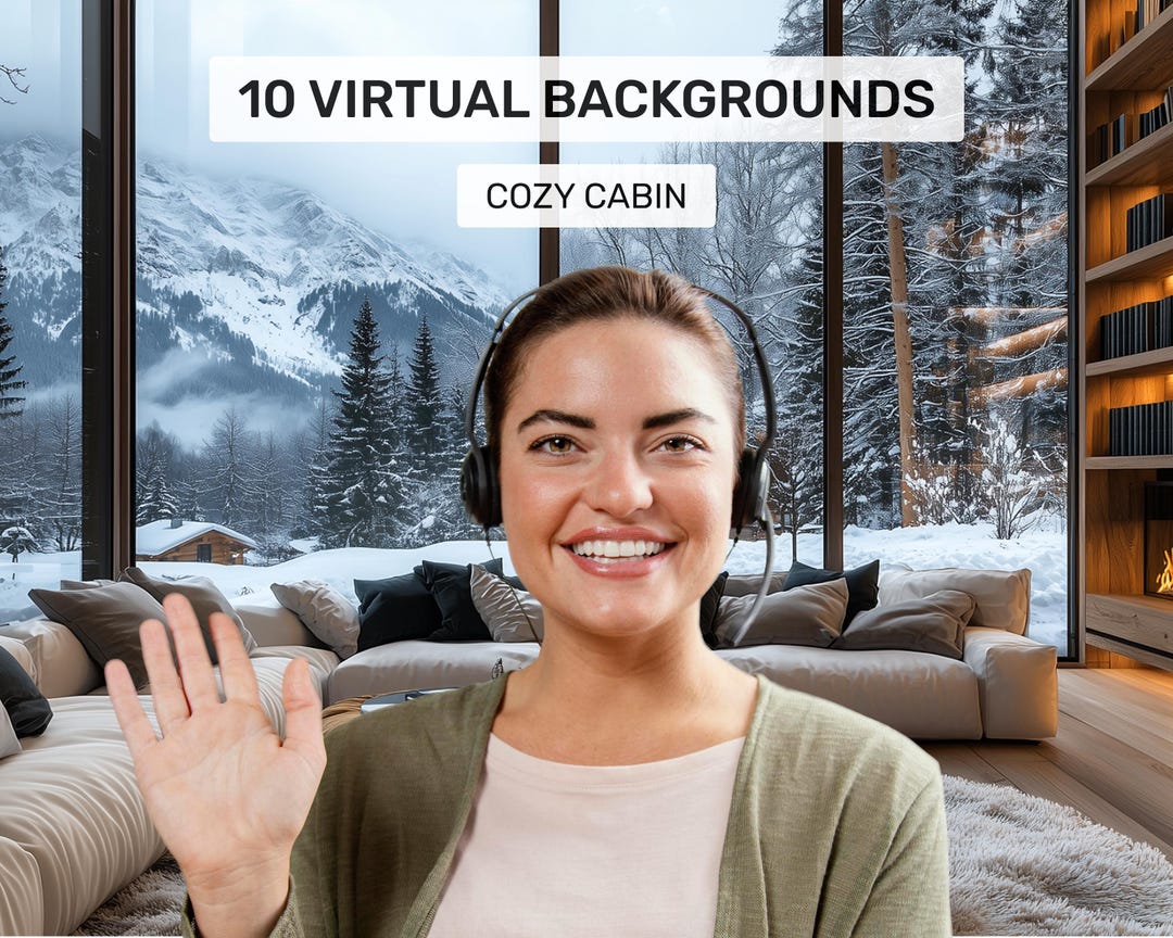 10 Cozy Cabin Zoom Backgrounds, Winter Home Zoom Background, Book Shelf ...