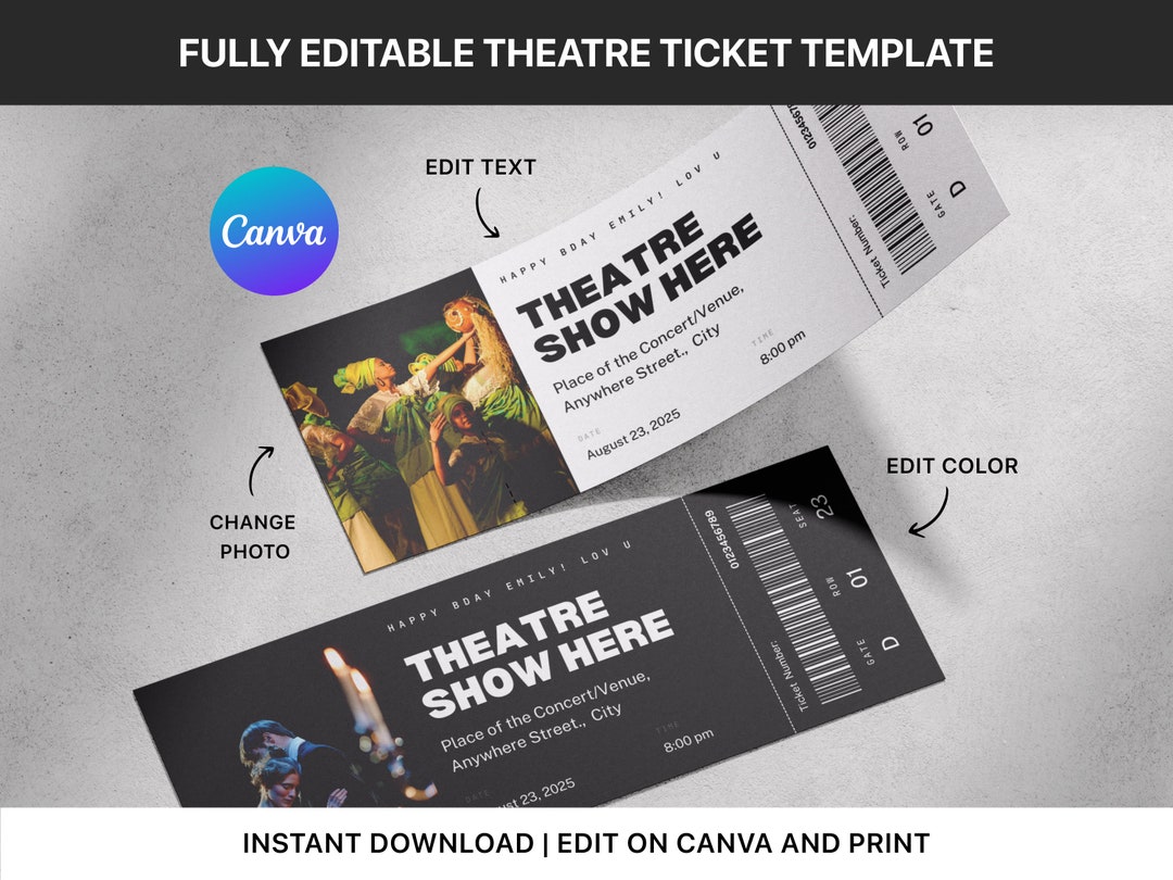 Custom Theatre Ticket Voucher, Theatre Ticket Template Canva ...