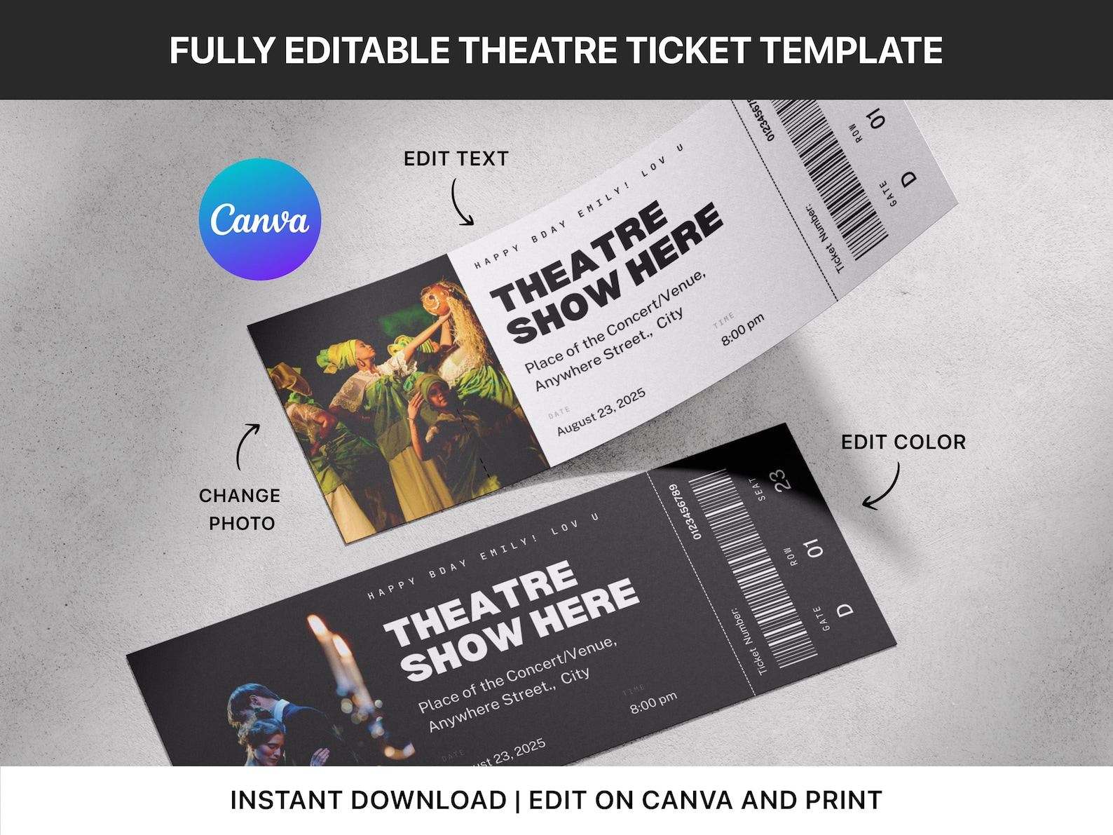 Custom Theatre Ticket Voucher, Theatre Ticket Template Canva ...