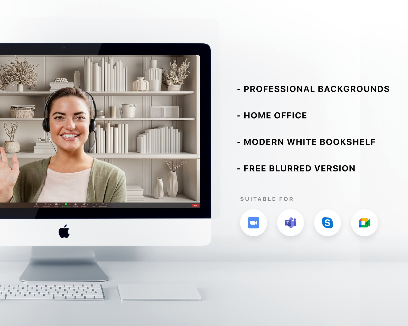 10 Modern White Shelf Zoom Backgrounds, Zoom Background Office, Book ...