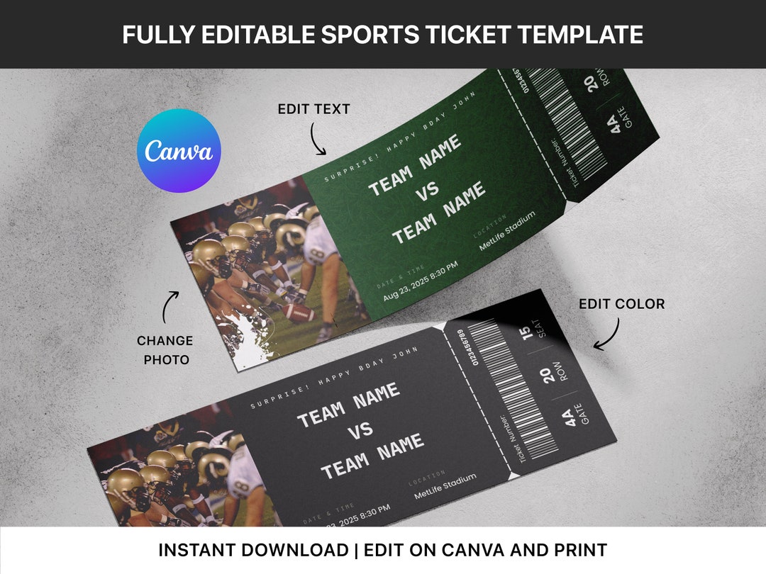 Football Ticket Template Canva, Custom Football Ticket Voucher ...