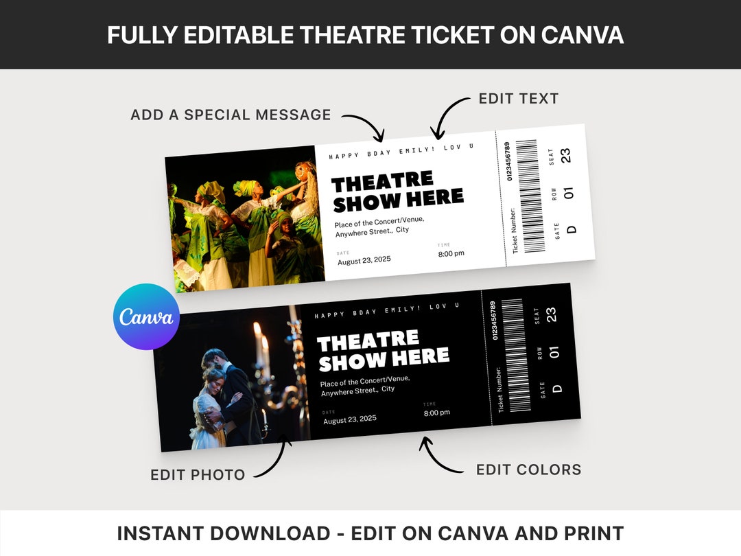 Custom Theatre Ticket Voucher, Theatre Ticket Template Canva ...