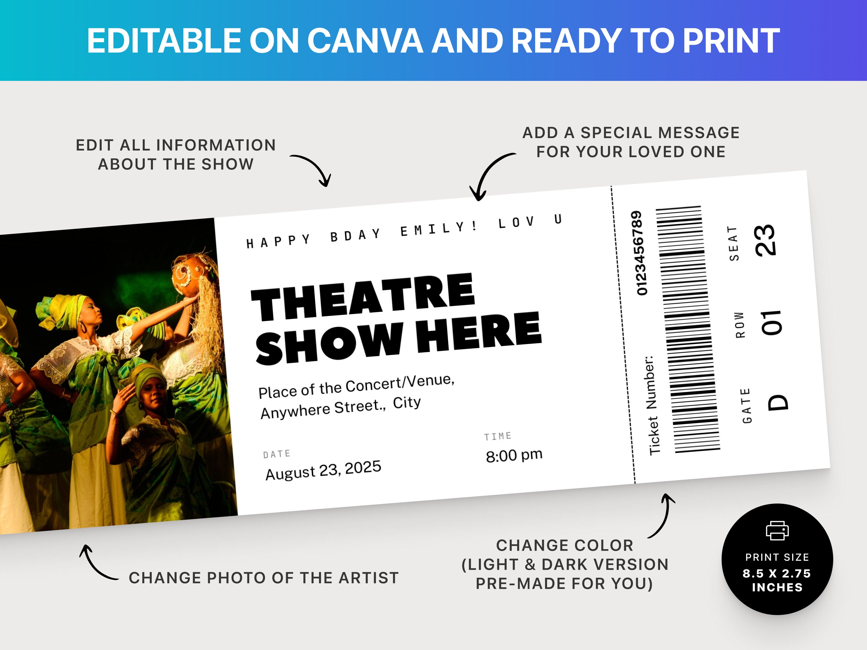Custom Theatre Ticket Voucher, Theatre Ticket Template Canva ...