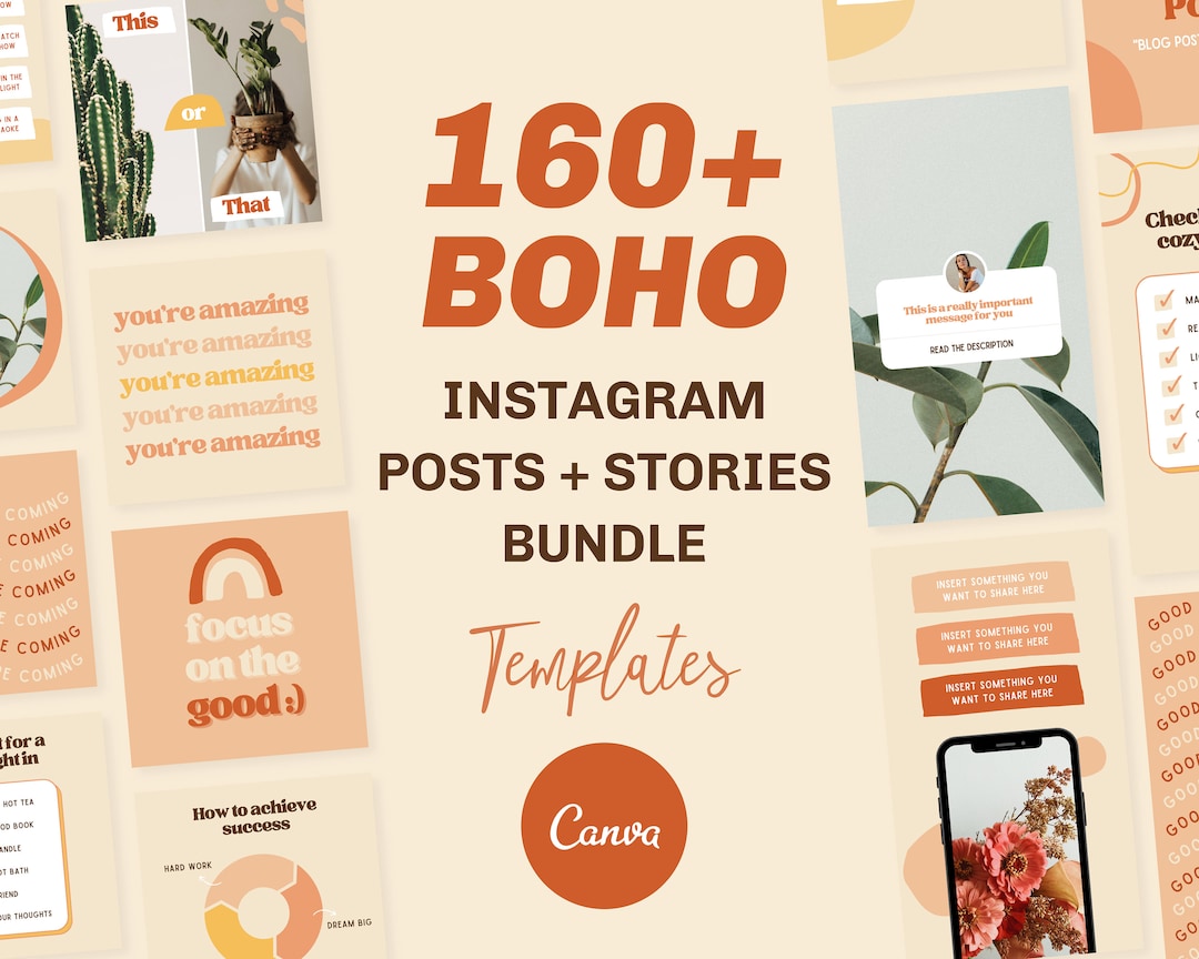160+ Colorful Boho Instagram Template BUNDLE, Canva Templates, Boho ...