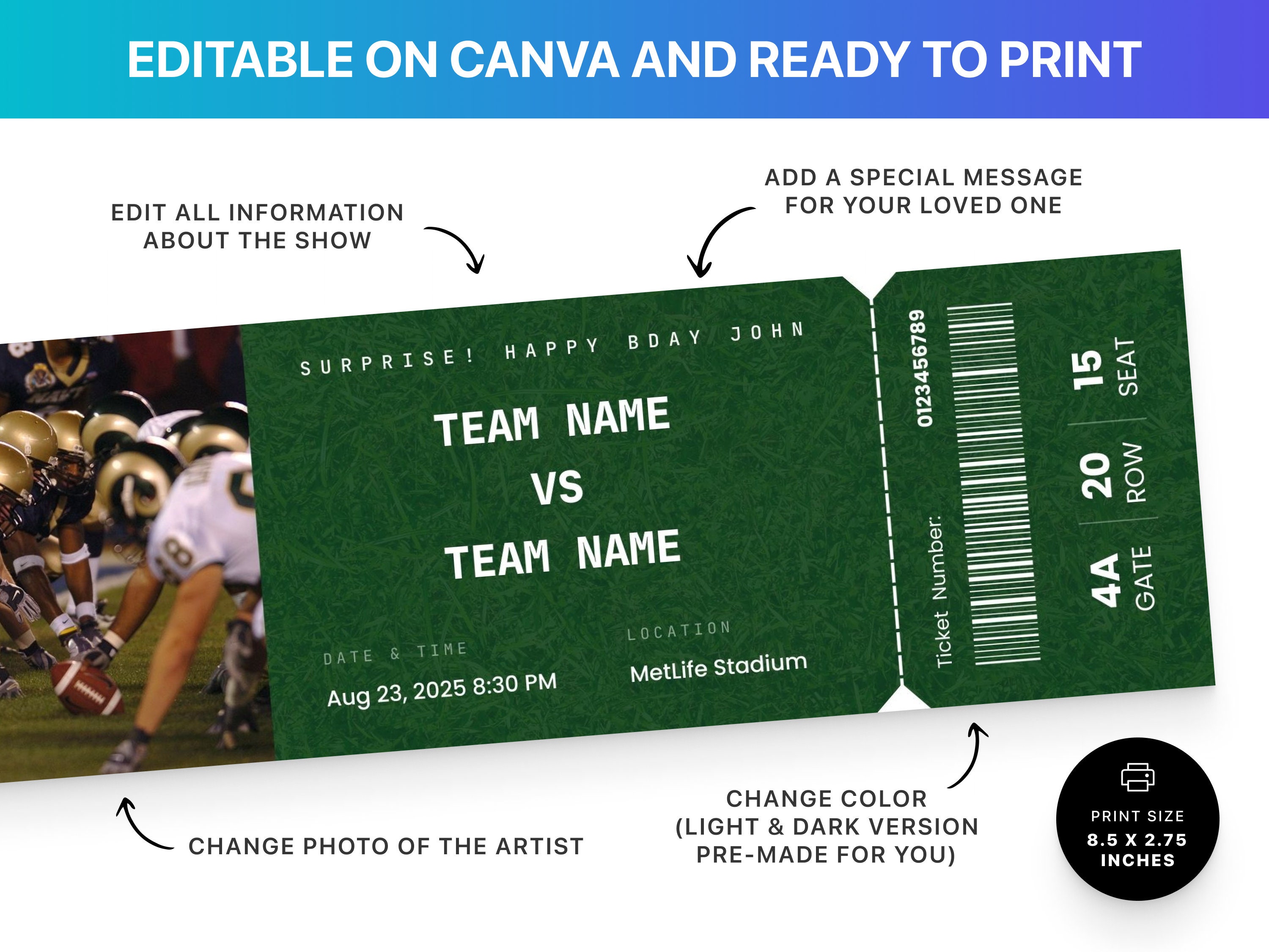 Football Ticket Template Canva, Custom Football Ticket Voucher ...