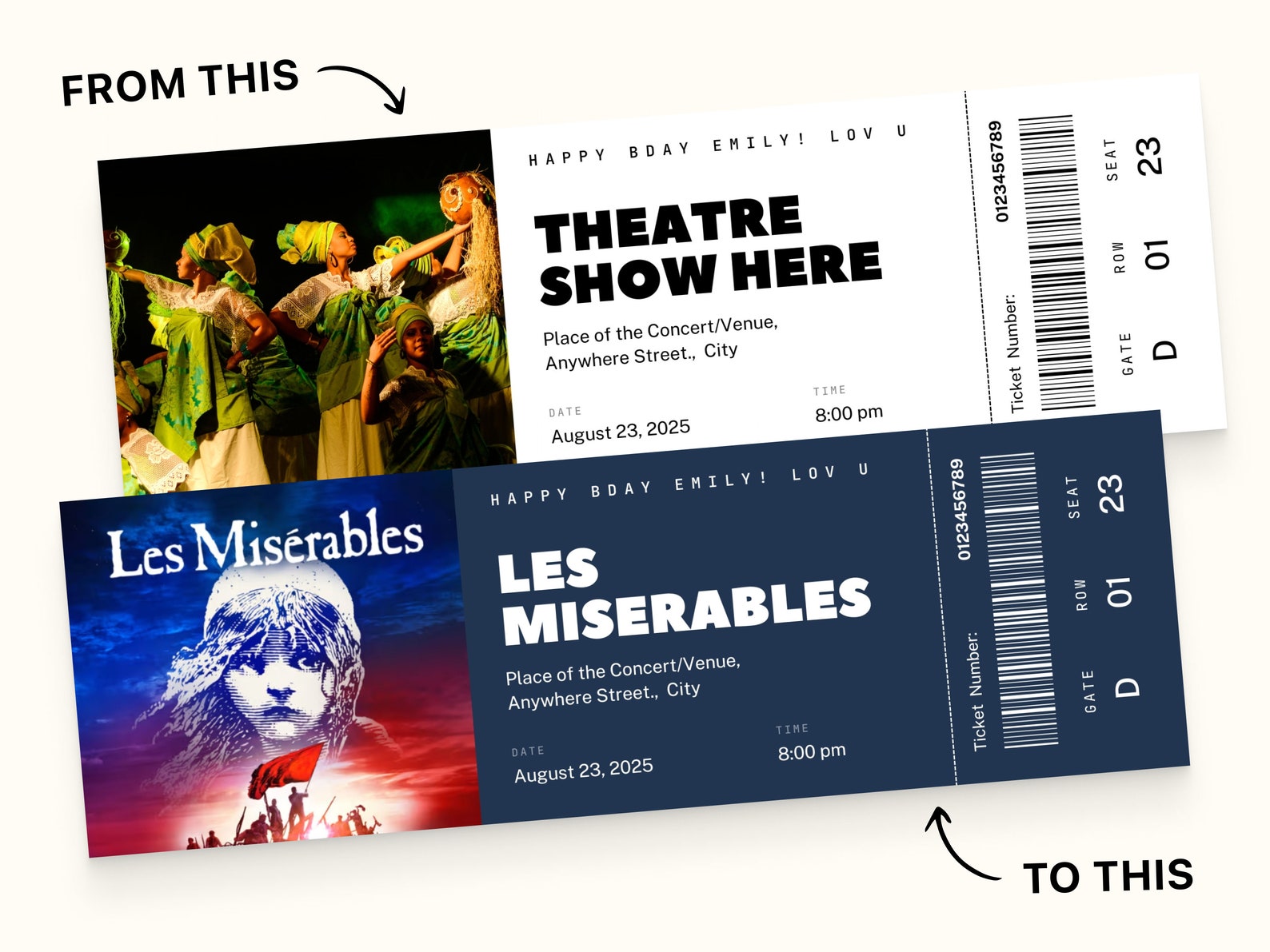 Custom Theatre Ticket Voucher, Theatre Ticket Template Canva ...