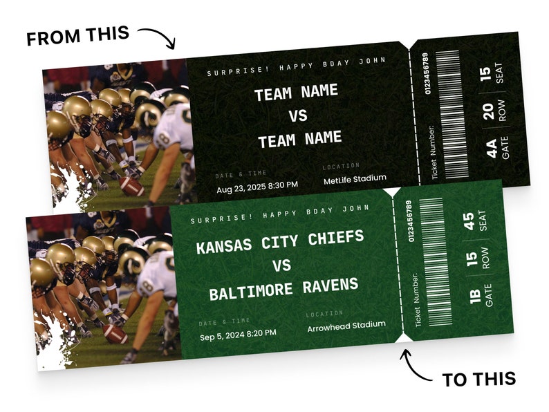 Football Ticket Template Canva, Custom Football Ticket Voucher ...