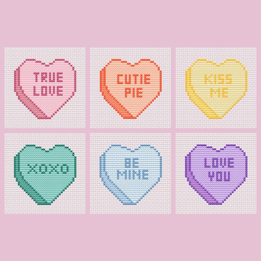 Mini Valentine's Day Conversation Hearts Cross Stitch Pattern Bundle ...