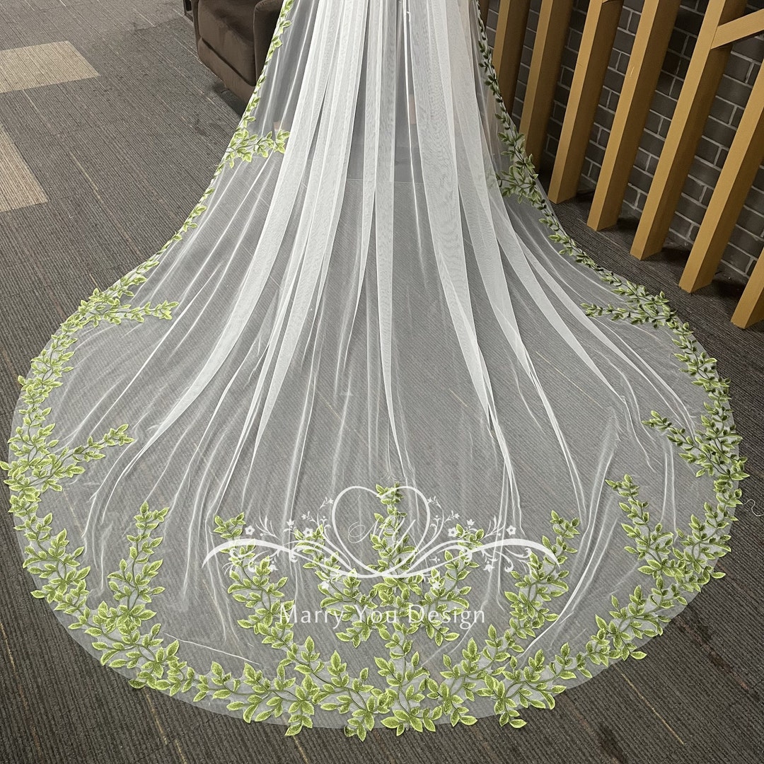 Green Leaves Fairy Outdoor Wedding Veil,edge Green Leaf Lace Wedding ...