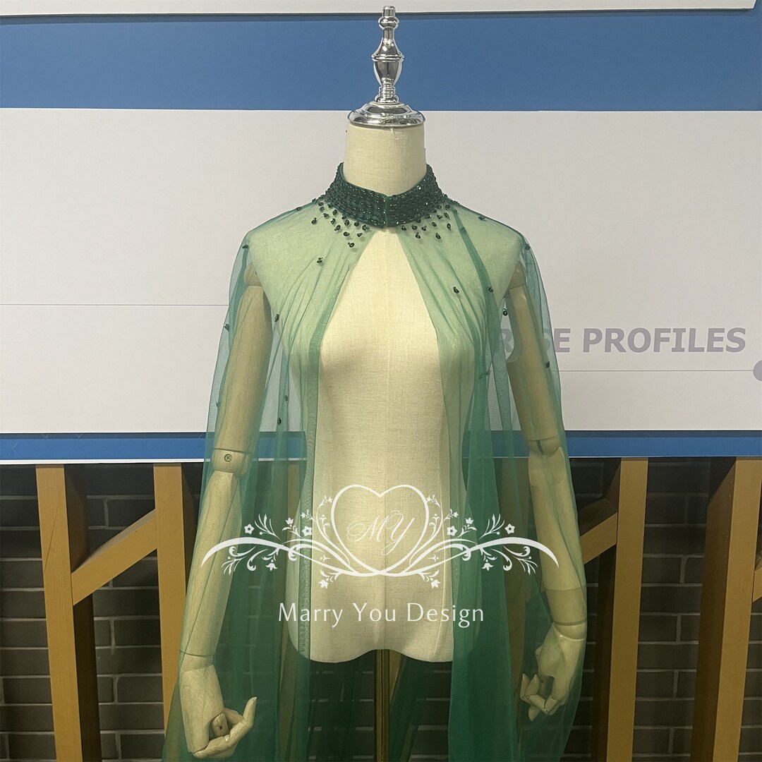 Sheer Fairy Cape Veil,green Beading and Sequined Bridal Veil Cape ...