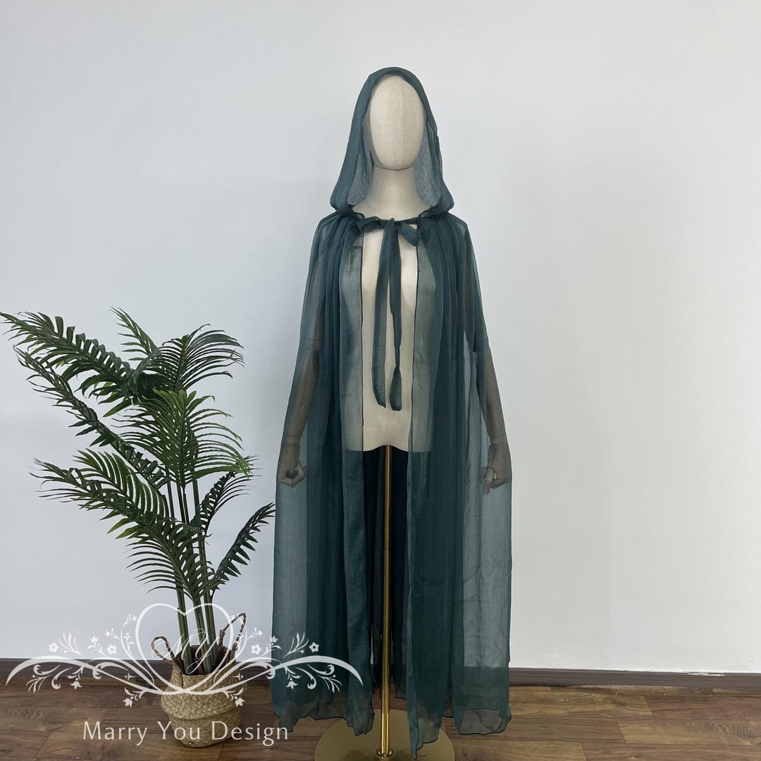 Dark Green Chiffon Wedding Cape,bridal Veil Cape,soft Chiffon Hooded ...