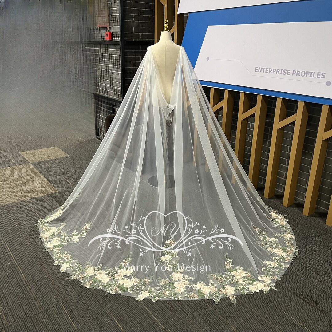 Dark Green Floral Lace V-back Wedding Cape,outdoor Bridal Cape,v-shaped ...