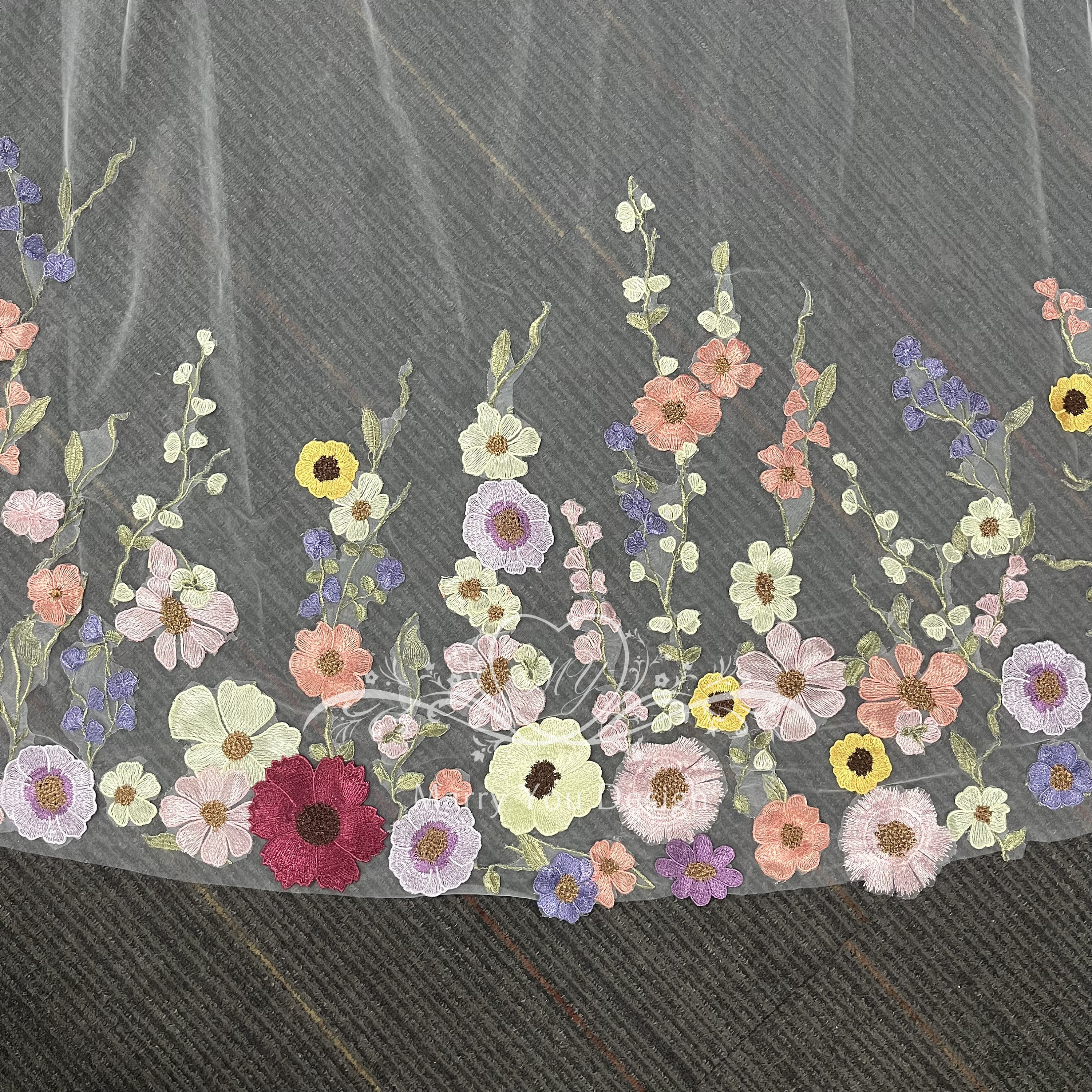 Colorful Lawn Wedding Veil,colorful Flowers Outdoor Wedding Veil,floral ...