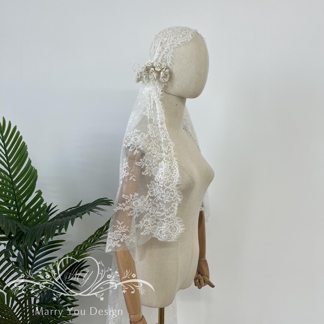 Bohemia Floral Wedding Veil,mantilla Wedding Veil,64'' Lace Juliet Veil ...