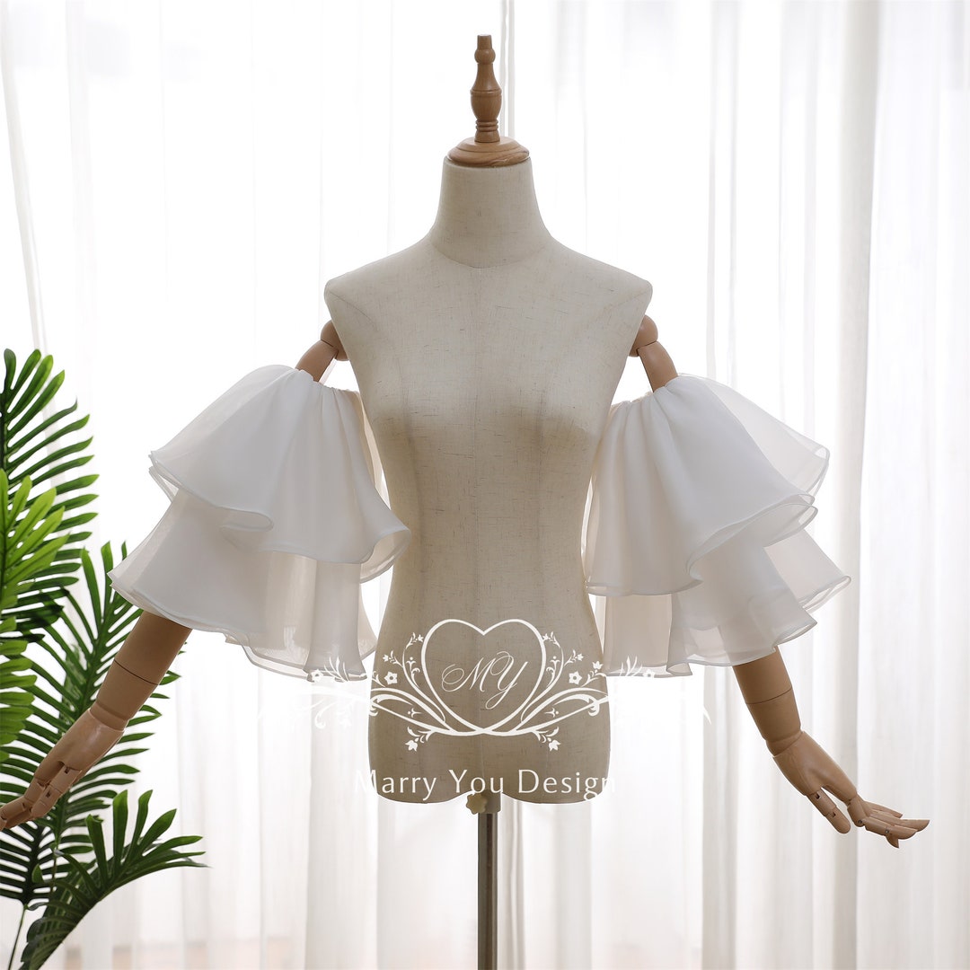 White Pop Detachable Sleeves for Bridal,organza Sleeves for Wedding ...