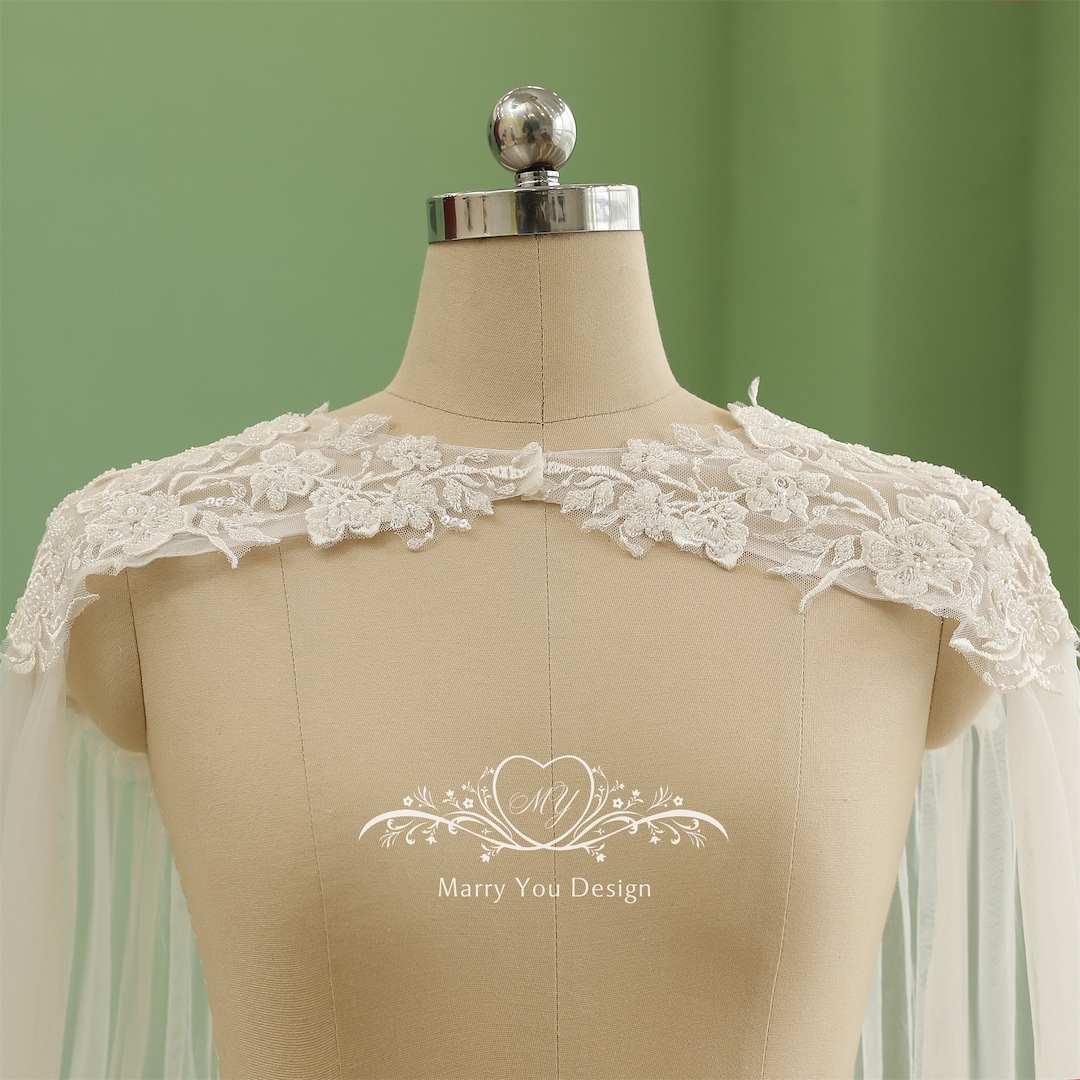 Elegant Wedding Cape,luxury Beading Lace Bridal Veil Cape,floral Lace ...