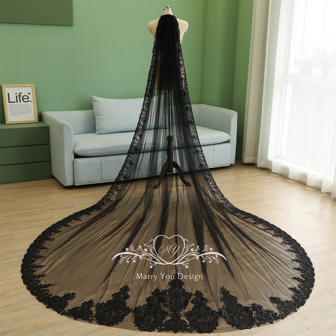 Vintage Black Wedding Veil,sequined Bridal Veil,veil for Gothic Wedding ...
