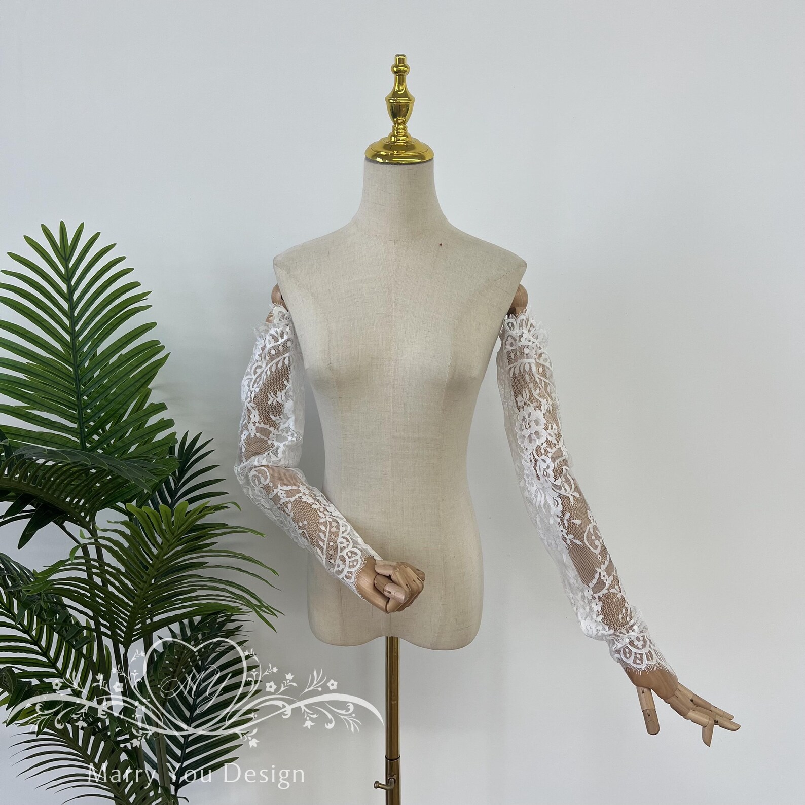 Minimalist Puff Sleeves With Floral Lace,detectable Bridal Pop Sleeves ...