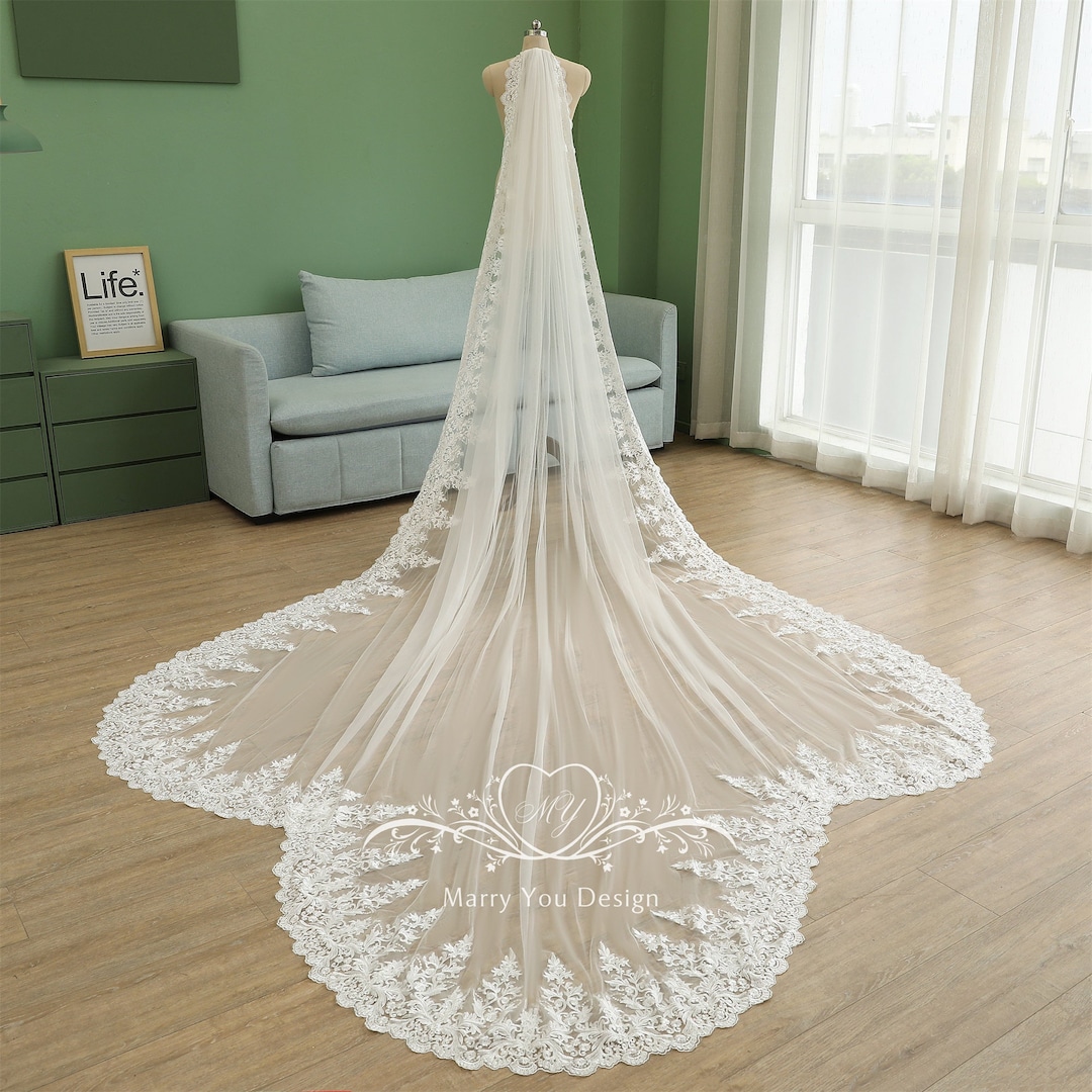 Luxury Lace Wedding Veil,dramatic Lace Bridal Veil,edge Floral Lace ...