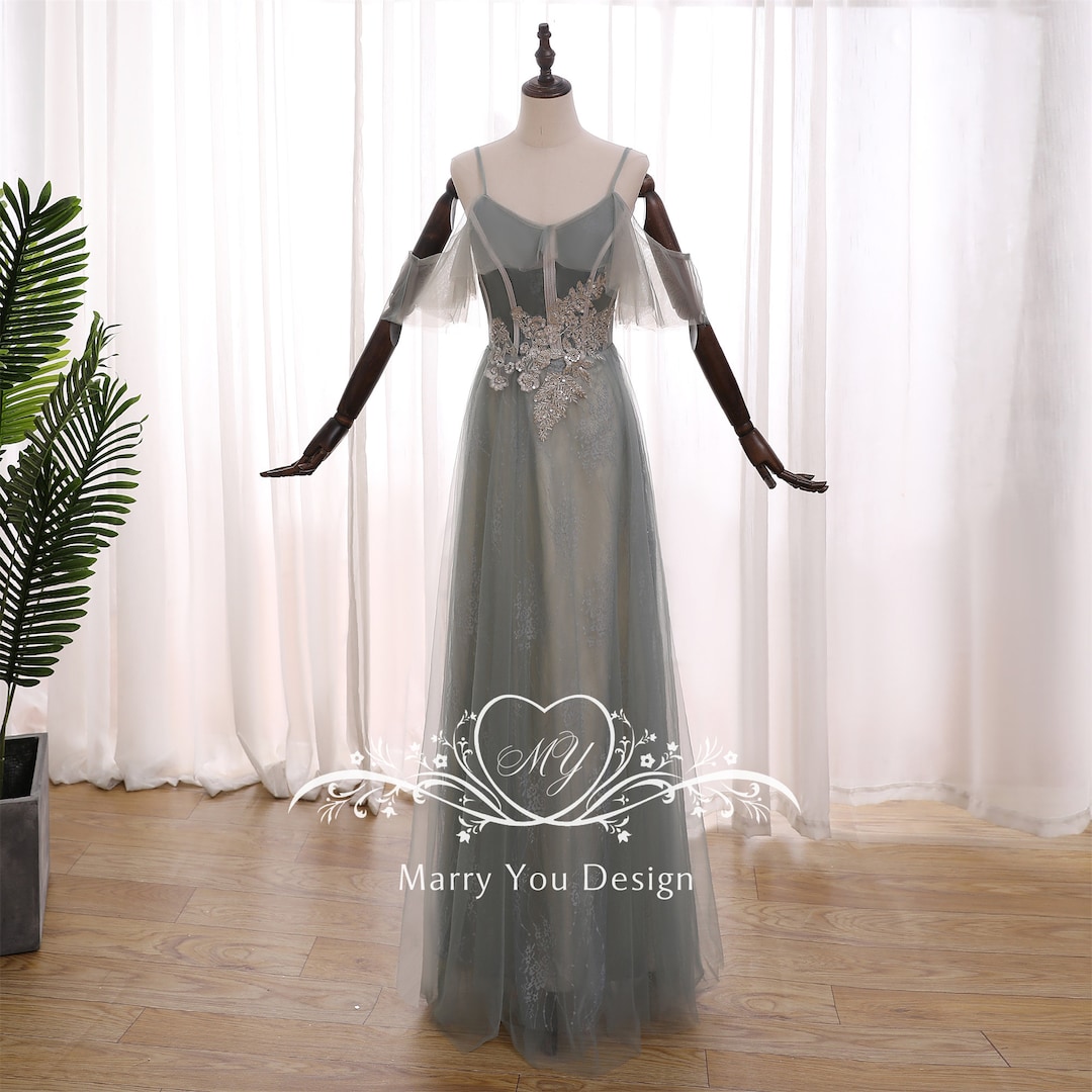 Blue-gray Tulle Sequined Homecoming Prom Dress for Woman,spaghetti ...