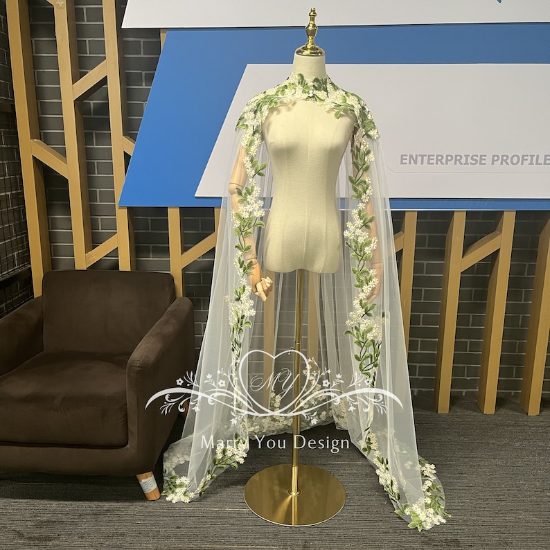 Green Floral&leaf Trim Wedding Cape,neck Wedding Cape Veil,wedding ...