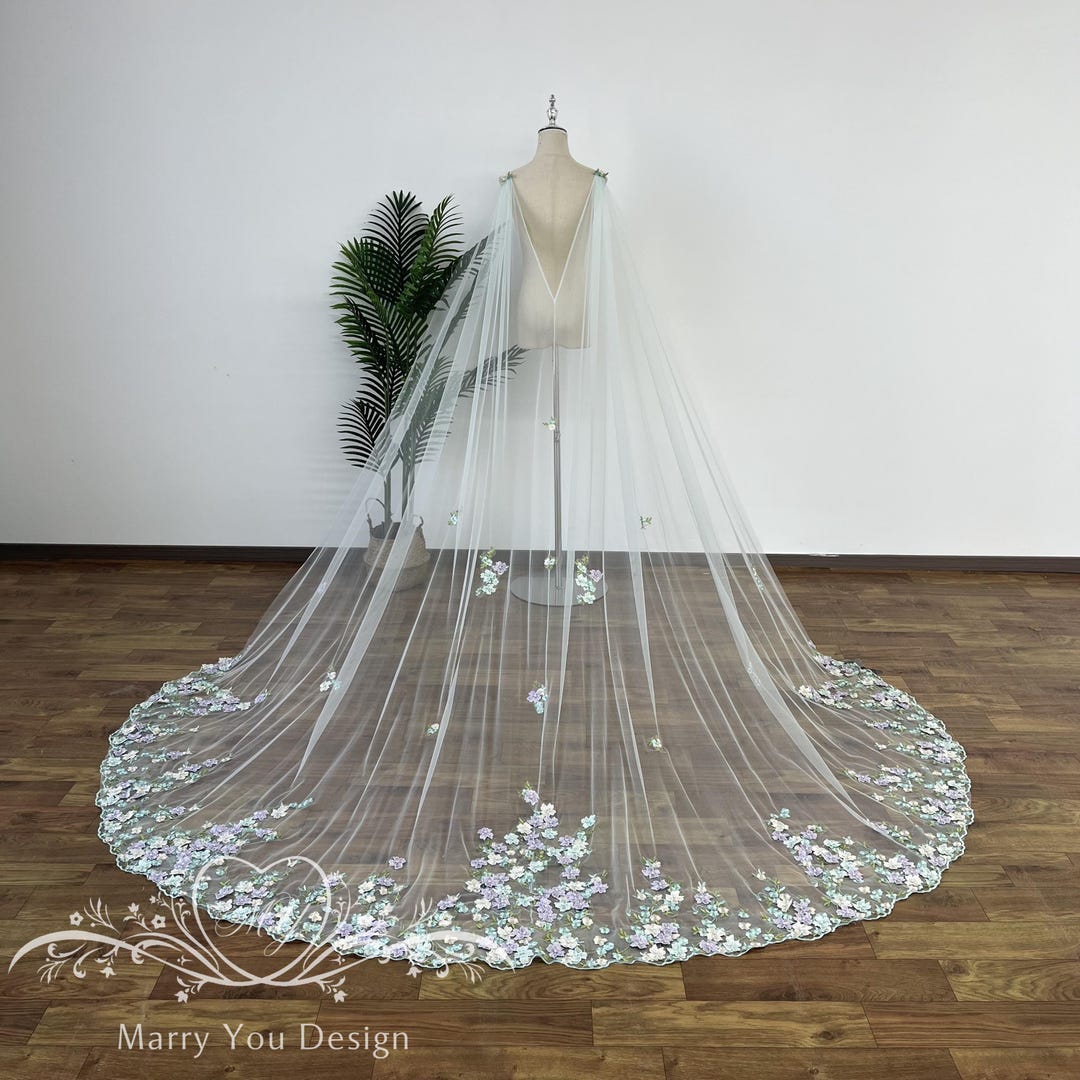 Dreamy Mint Green Floral Lace Wedding Cape Veil,lawn Wedding Cape ...