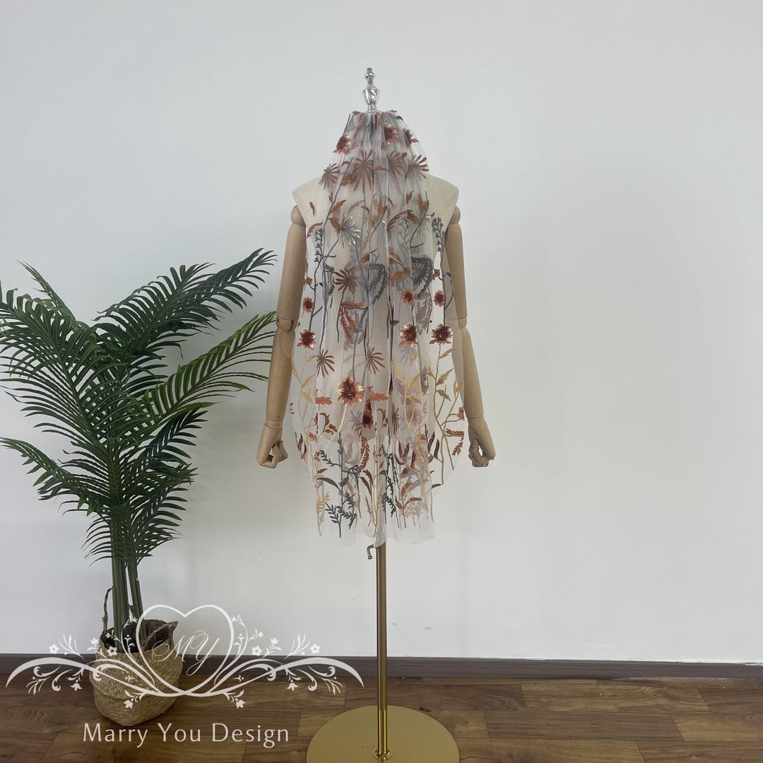 Wildflowers Lawn Wedding Veil,autumn Leaf Lace Wedding Veil,autumn ...