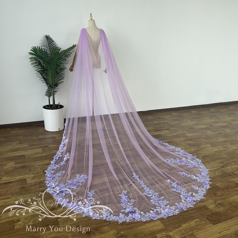 Dreamy Purple Wedding Cape,v-back Floral Bridal Cape,luxury Pearls ...