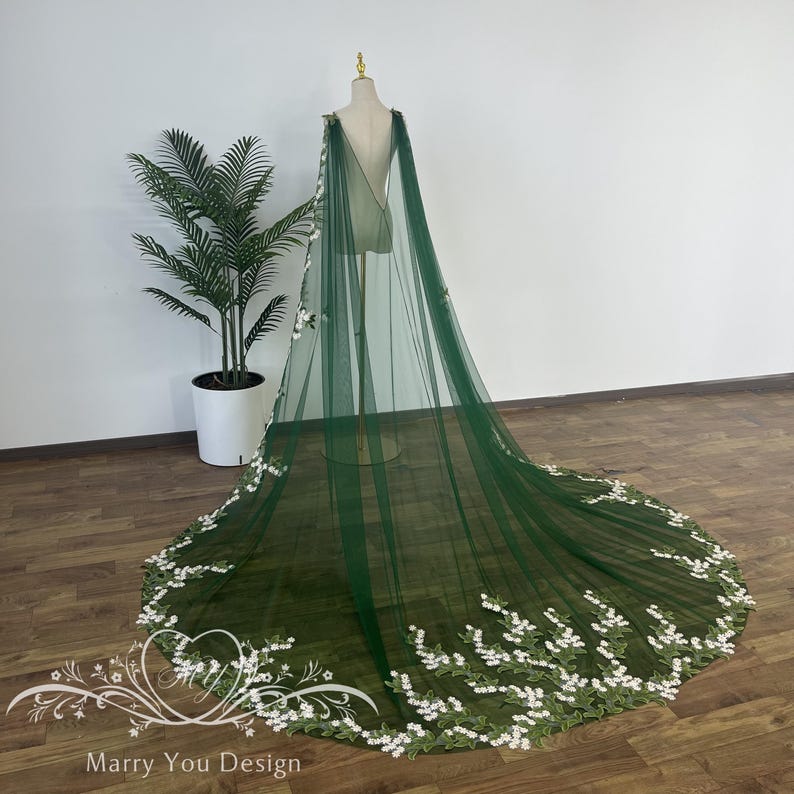 Green Wedding Cape,v-back Bridal Cape for Faerie,lawn Wedding Cape Veil ...