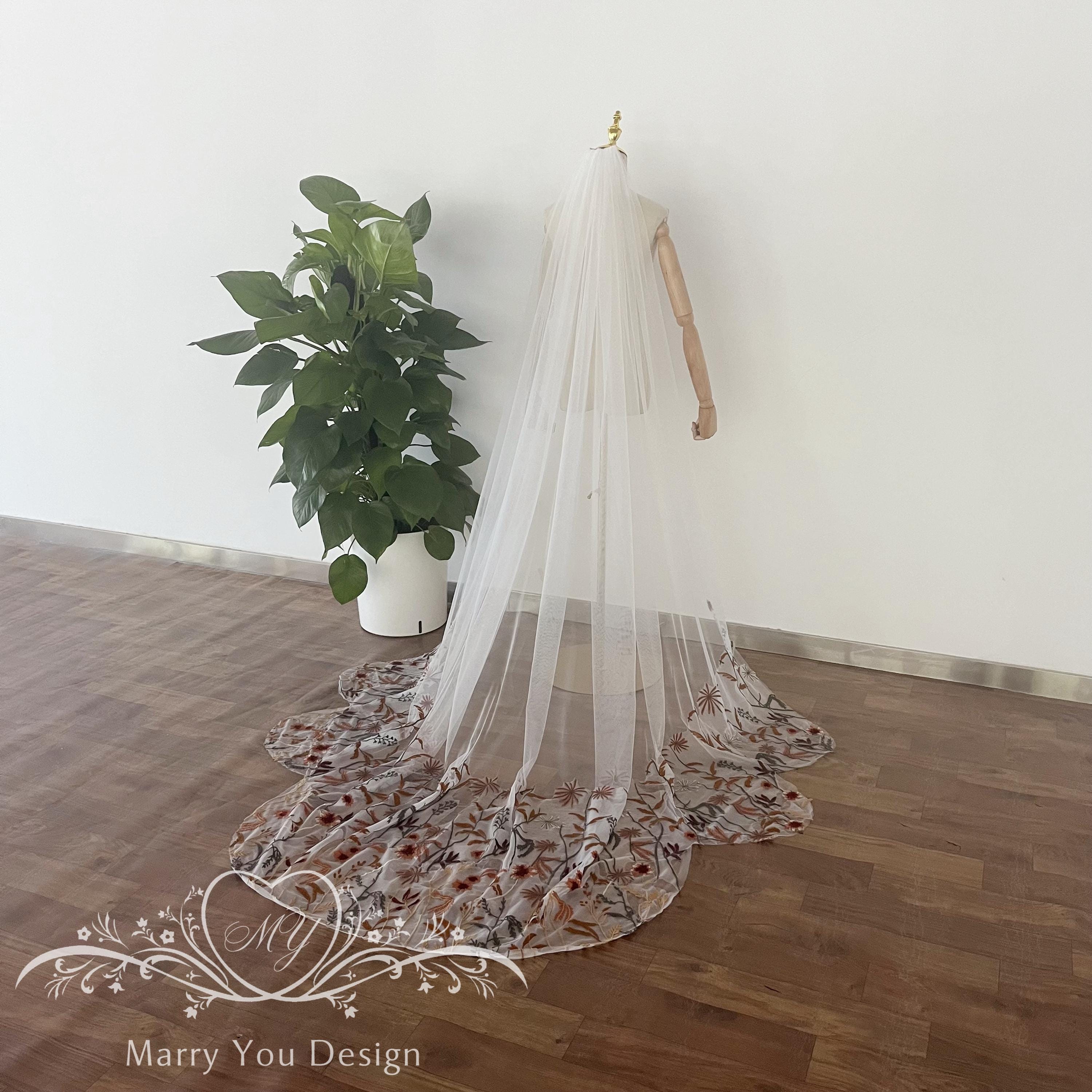 Autumn Leaves Wedding Veil,scalloped Brown Floral Lace Veil for Fall ...