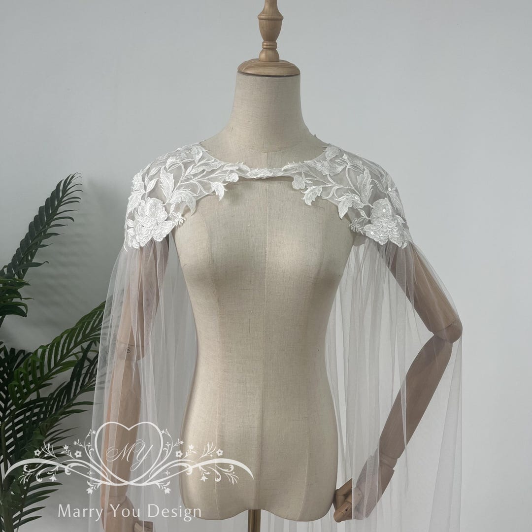 Elegant Wedding Cape,luxury Rose Flowers Lace Bridal Veil Cape,floral ...