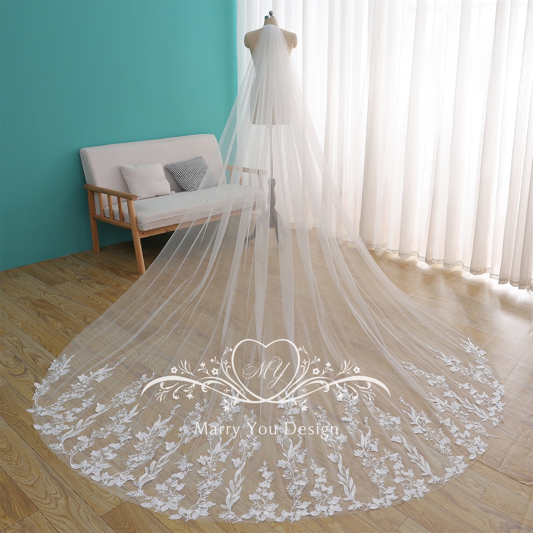 Dreamy Wedding Veil,leaf Lace Bridal Veil,outdoor Lawn Wedding Veil ...